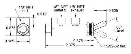 Air Switch Valve, 3-Way 2-Position Toggle Lever 1/8", Clippard MJTV-3 ...