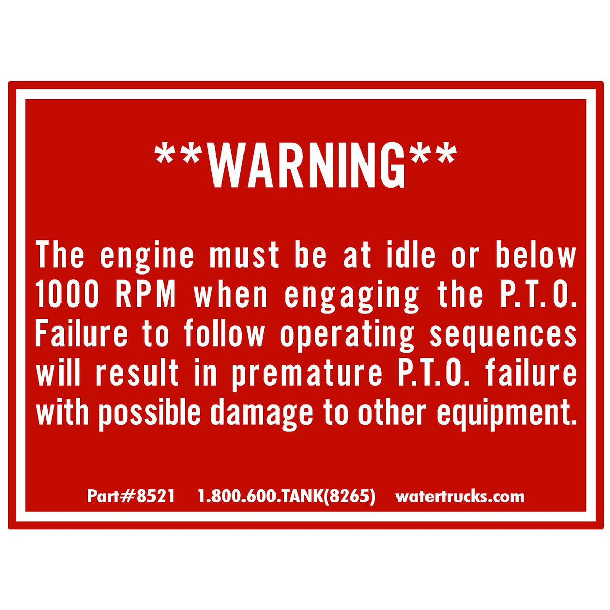 Decal Warning, PTO Engagement, 3-1/2" Height x 4-3/8" Width ...