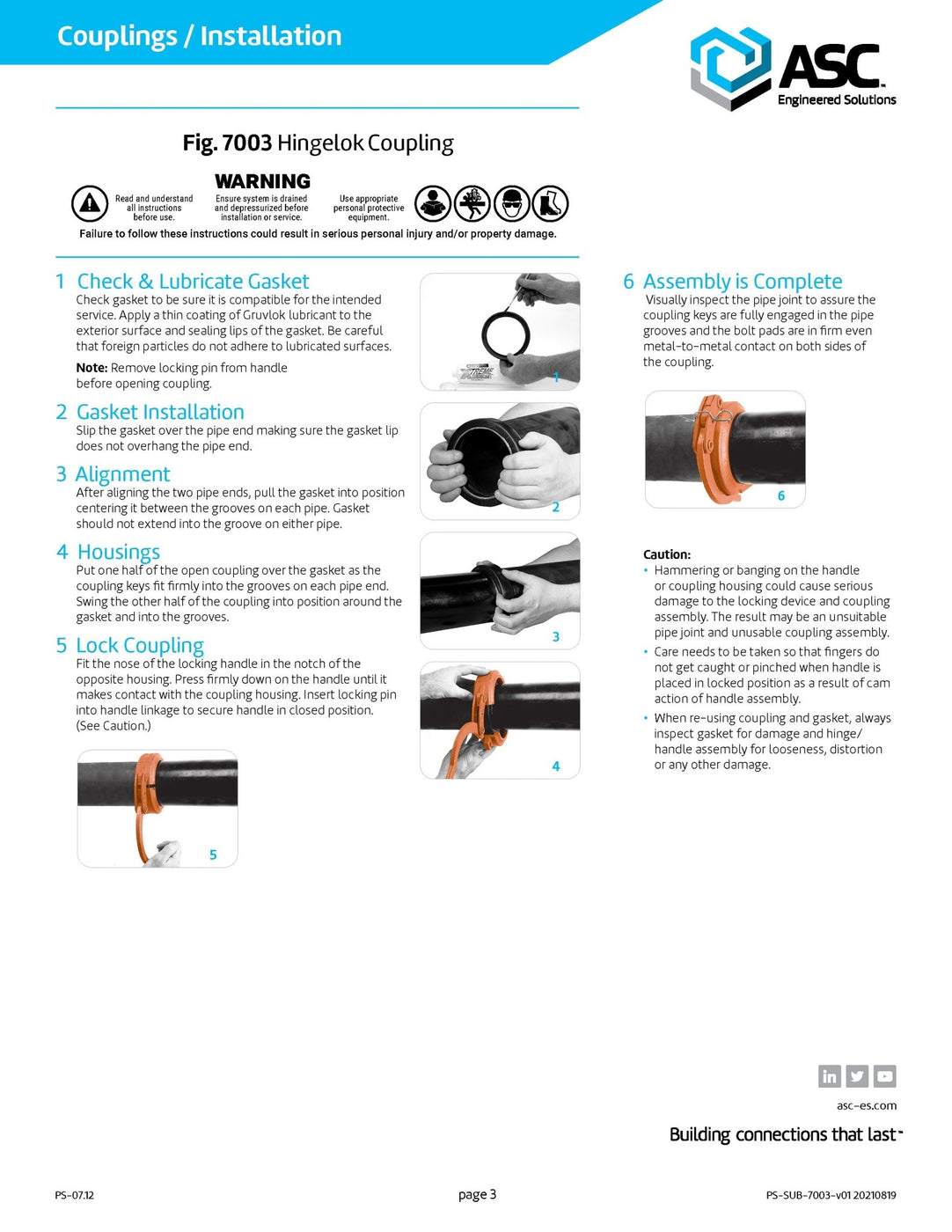 Groove Coupling, Quick Disconnect, Gruvlok Hingelok FIG 7003 ...