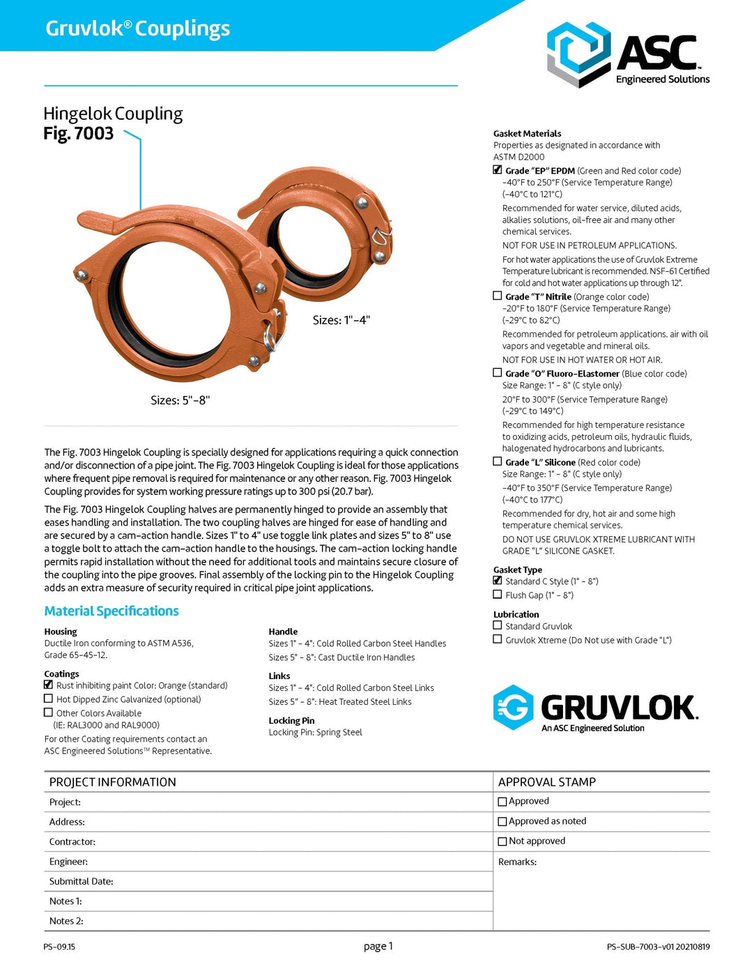 Groove Coupling, Quick Disconnect, Gruvlok Hingelok FIG 7003 ...