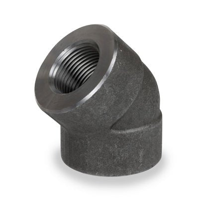 Threaded 45 Degree Elbow, Female NPT, High Pressure, Black Forged Steel ...